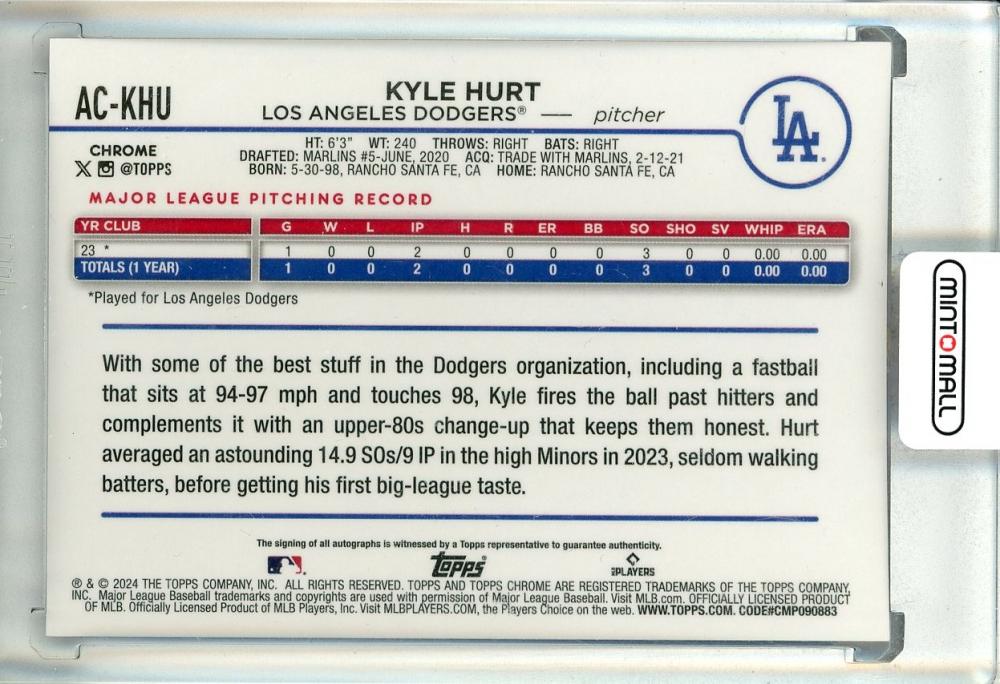 ミントモール / MINT 池袋店 / 2024 Topps Chrome Update Kyle Hurt Autographs ...