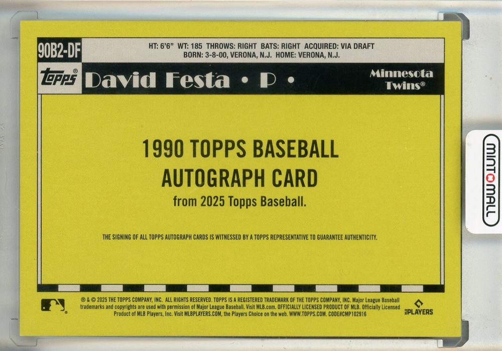 ミントモール / MINT 池袋店 / 2025 Topps David Festa 90 Topps Autographs #90B2DF ...