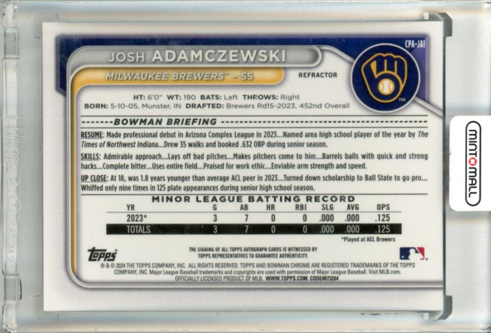 ミントモール / MINT 立川店 / 2024 Topps Bowman Chrome Josh Adamczewski #CPA-JAI ...