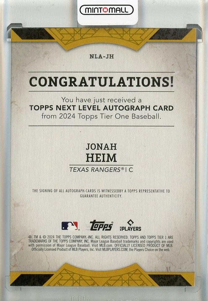 ミントモール / MINT 池袋店 / 2024 Topps Tier One Jonah Heim Next Level Autograph【028/149】 Texas Rangers