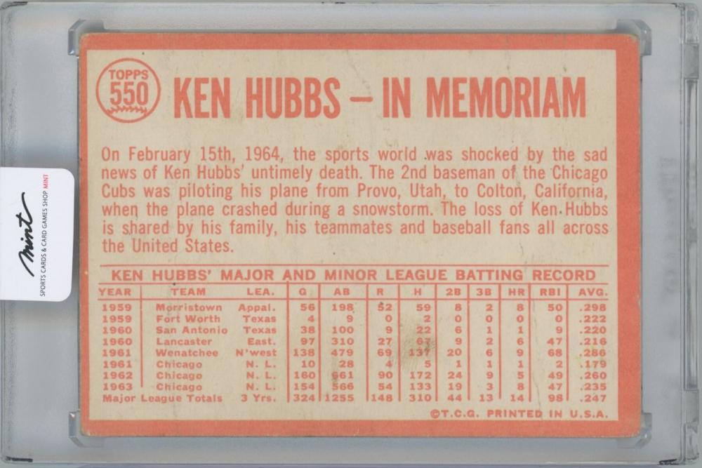 ミントモール / MINT 横浜店 / 1964 TOPPS #550 In Memoriam / KEN HUBBS(Chicago Cubs)