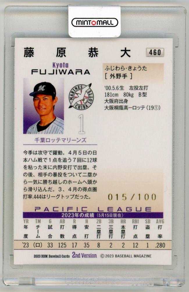 ミントモール / MINT LAB TOKYO店 / 2023 BBM 2nd Version 千葉ロッテマリーンズ 藤原恭大 金箔サインカード 15/100