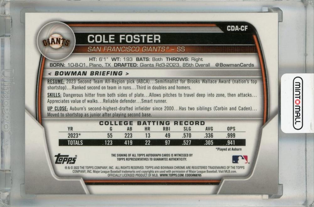 ミントモール / MINT 浦和店 / 2023 Topps Bowman Draft Cole Foster Chrome Prospect ...