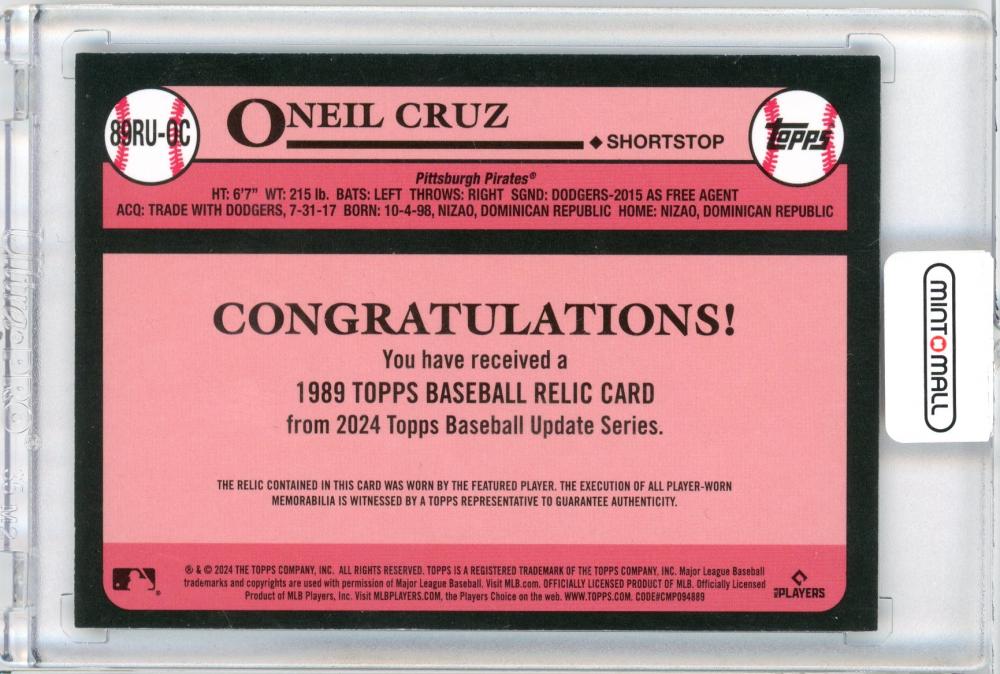 ミントモール / MINT 三宮店 / 2024 Topps Update Oneil Cruz Patch 138/199